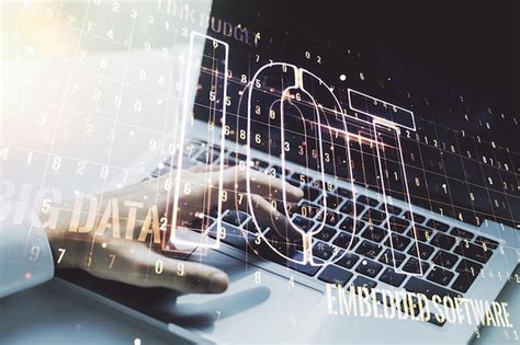 Premium Photo Creative IOT Illustration With Hands Typing On Computer Keyboard On Background