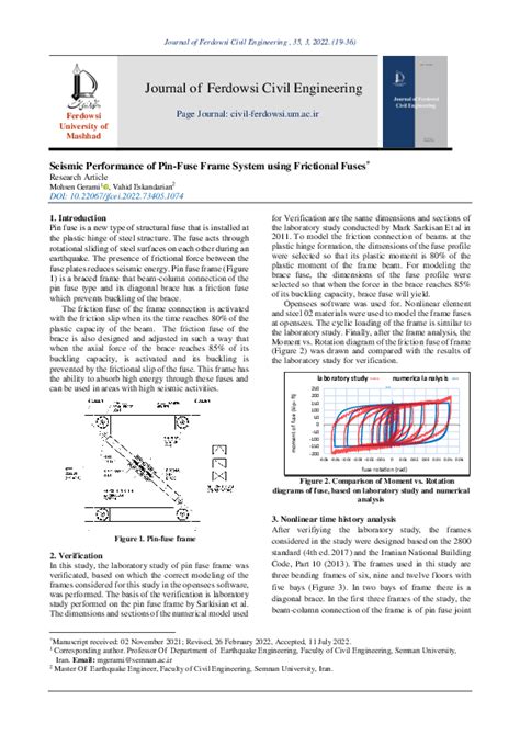 Pdf Evaluation Of The Seismic Performance Of Braced Pin Fuse Frame Using Friction