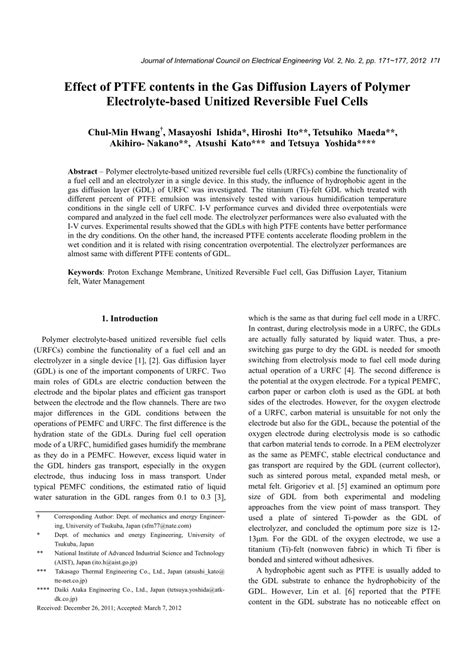 Pdf Effect Of Ptfe Contents In The Gas Diffusion Layers Of Polymer Electrolyte Based Unitized