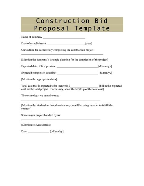 Construction Bid Proposal Template In Word And Pdf Formats