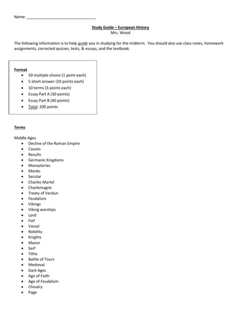 Study Guide European Midterm