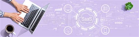 Saas Software As A Service Concept With Person Using A Laptop Editorial Stock Image Image Of
