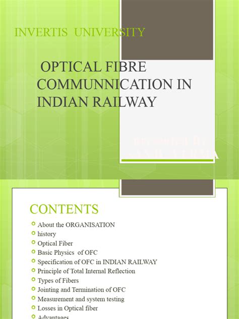 Dokumen Tips Optical Fiber Communication In Indian Railway Pdf Dispersion Optics