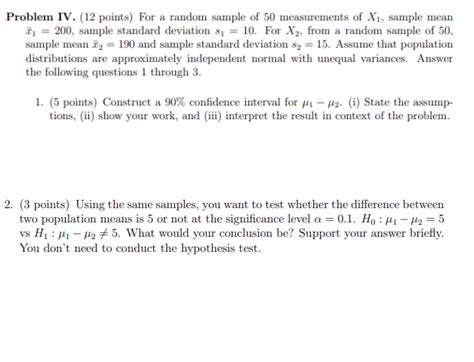 Solved Problem IV Points For A Random Sample Of Chegg