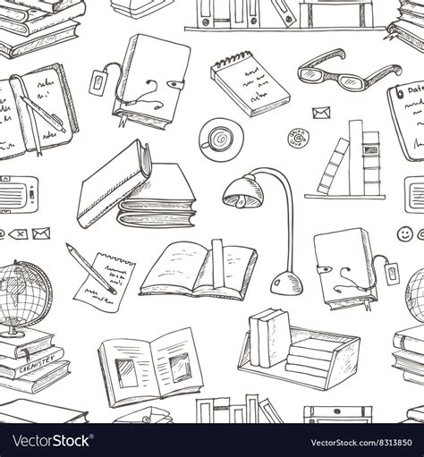 Hand Drawn Doodle Books Reading Seamless Pattern Vector Image