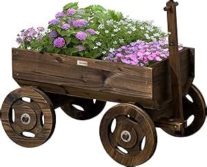 Outsunny Wood Flower Cart Raised Garden Bed Wwheels Planters For