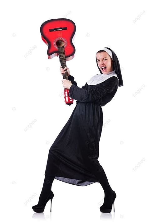 Nun Playing Guitar Isolated On White Background And Picture For Free