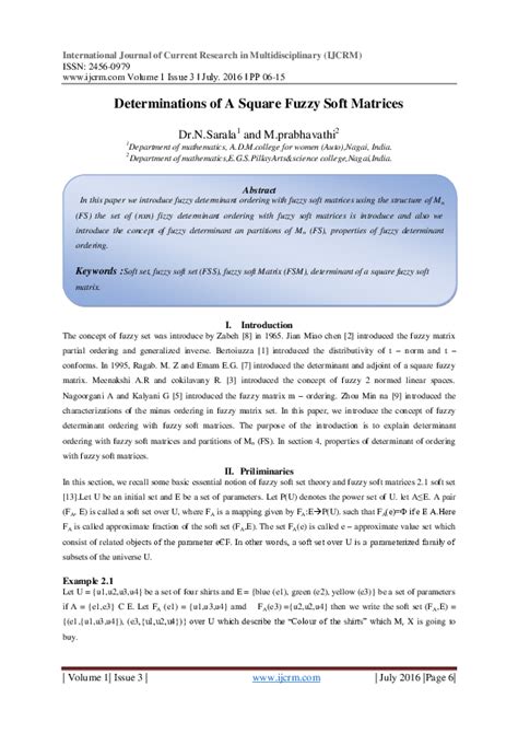 Pdf Determinations Of A Square Fuzzy Soft Matrices