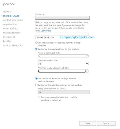 Configure Mailbox Quotas And Archives On Exchange Server ComputingForGeeks