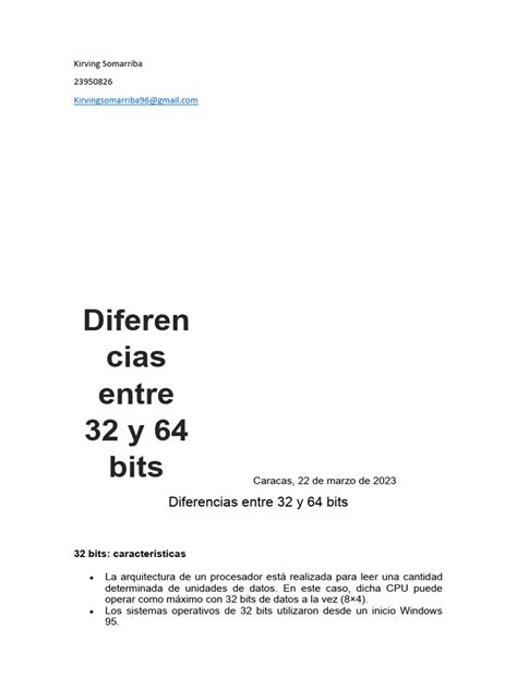 Diferencias Entre 32 Y 64 Bits Kirving Somarriba Pdf Computación De