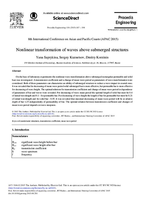 Pdf Nonlinear Transformation Of Waves Above Submerged Structures
