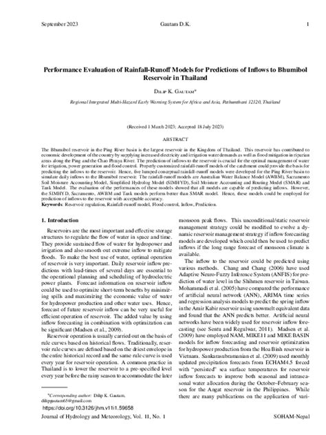 Pdf Performance Evaluation Of Rainfall Runoff Models For Predictions