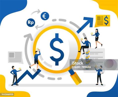 돋보기로 이익을 찾고 있습니다 위쪽 화살표 또는 증가된 이익 개념 벡터 삽화 방문 페이지 템플릿 웹 모바일 앱 포스터 배너 전단지 배경 웹 사이트에 사용할 수 있습니다