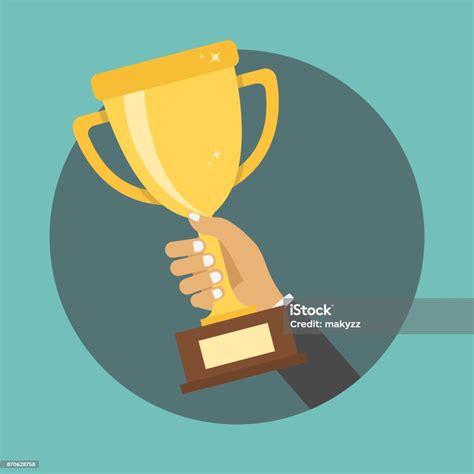 손 잡고의 트로피 스포츠 비즈니스에서에서 승리에 대 한 개념입니다 평면 벡터 일러스트 레이 션 손에 대한 스톡 벡터 아트 및 기타 이미지 Istock