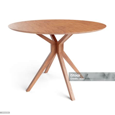 둥근 나무 복고풍 테이블 흰색 배경에 격리 된 식탁 클리핑 경로가 포함되어 있습니다 3d 렌더 탁자에 대한 스톡 사진 및 기타