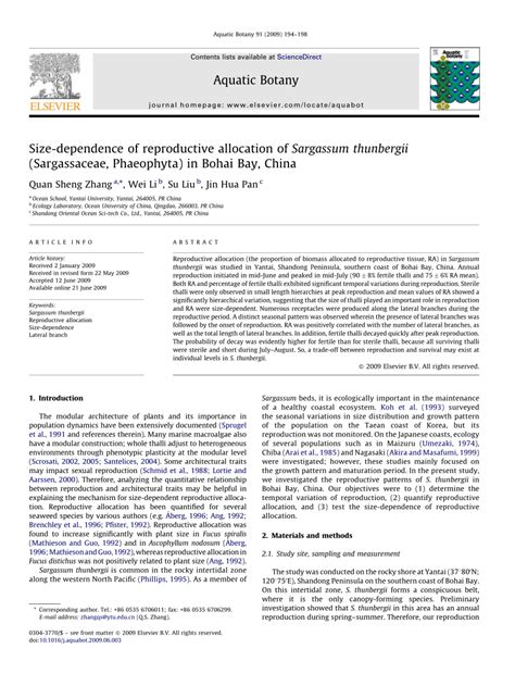 Pdf Size Dependence Of Reproductive Allocation Of Sargassum