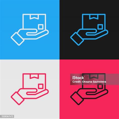 컬러 배경에 분리 된 골판지 상자 아이콘과 팝 아트 라인 배달 손 택배로 택배로 택배로 문까지 배달하십시오 벡터 0명에 대한 스톡 벡터 아트 및 기타 이미지 Istock