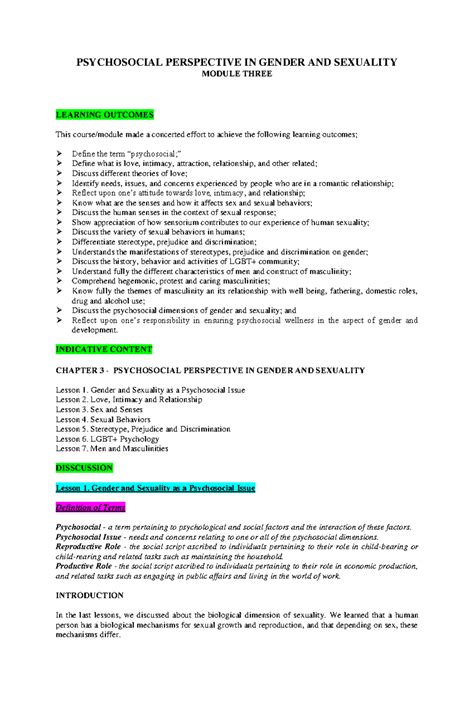 Psychosocial Perspective In Gender And Sexuality Psychosocial