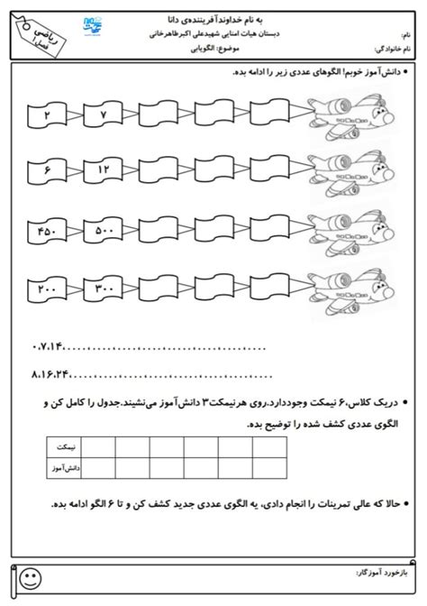 آزمون و نمونه سوال فصل 1 ریاضی سوم ابتدایی شماره 16 دکتر سمیه رحمت