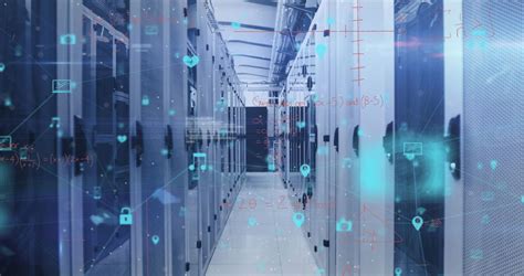 Digital Icons Overlaying Modern Data Center Servers