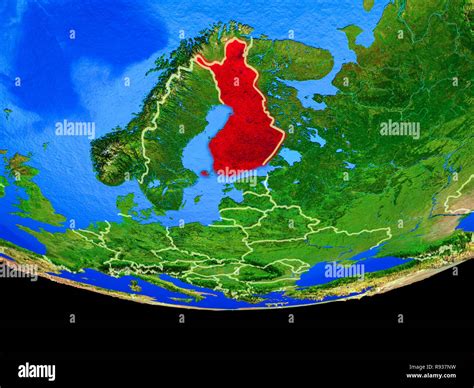 Finland From Space On Model Of Planet Earth With Country Borders 3d