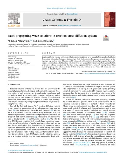 Pdf Exact Propagating Wave Solutions In Reaction Cross Diffusion System