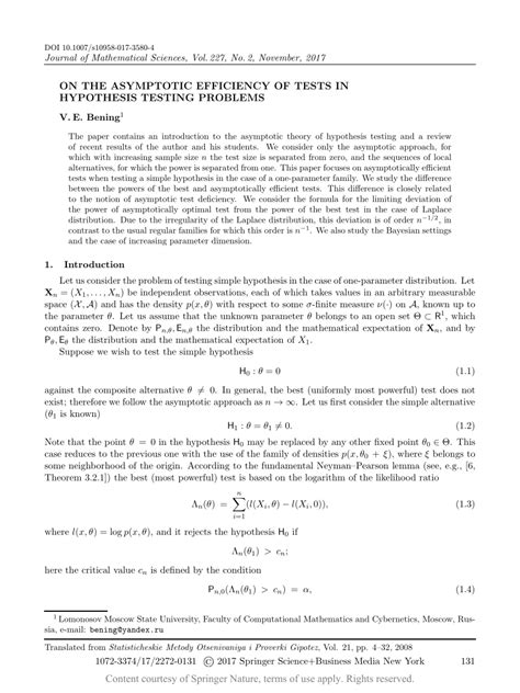 On The Asymptotic Efficiency Of Tests In Hypothesis Testing Problems