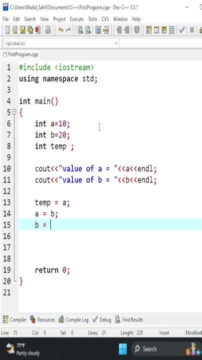 Swap Two Numbers Using C C Programming Coding Youtube