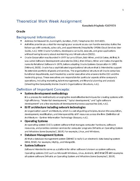 43674976 Works Week Assignment Theoretical Work Week Assignment Kamohelo Maphela 43674976