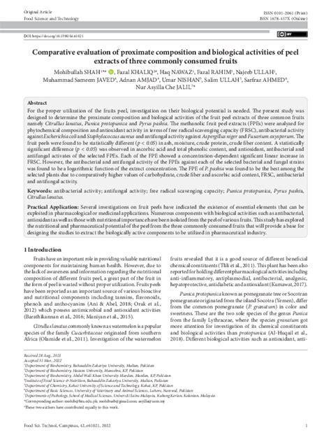 Pdf Comparative Evaluation Of Proximate Composition And Biological