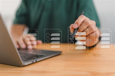 체크리스트 및 클립보드 작업 문서화 관리 온라인 설문조사 양식 작성 기업 비즈니스 기술에는 문서 관리 시스템 Dms가 포함됩니다