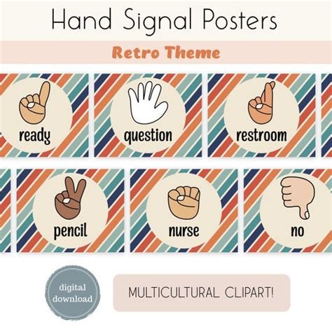 Multicultural Hand Signal Posters Retro Classroom Management Etsy Hand Signals Classroom