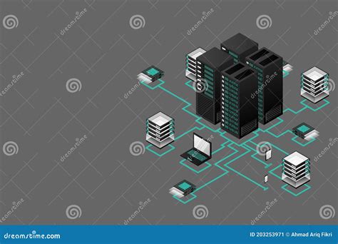 Concept Of Data Network Management Vector Isometric Map With Business Networking Servers