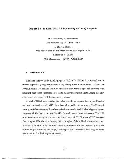 Pdf Report On The Rosat Iue All Sky Survey Riass Program