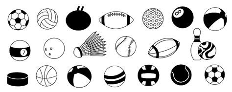 스포츠 공 아이콘입니다 만화 게임 공 실루엣 플랫 스타일 축구 야구 길거리 및 배구 검정 기호 벡터 격리 컬렉션 Championship에 대한 스톡 벡터 아트 및 기타