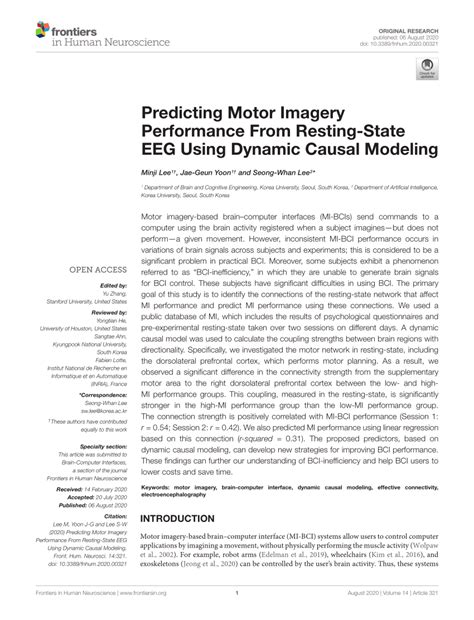 Pdf Predicting Motor Imagery Performance From Resting State Eeg Using Dynamic Causal Modeling