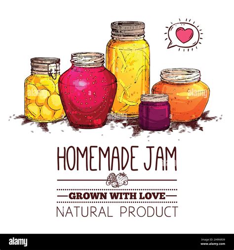 Homemade Jam Poster With Hand Drawn Glass Jars Set Vector Illustration