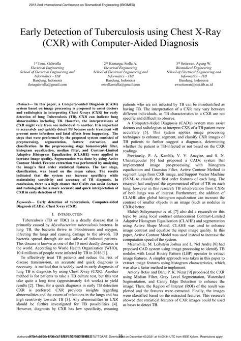 Pdf Early Detection Of Tuberculosis Using Chest X Ray Cxr With
