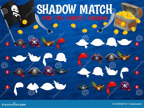 Pirate Tricorn Hat On Find The Correct Shadow Game Stock Vector
