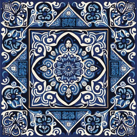 Retro Azulejo Mosaic Tile Vintage Portuguese Wall Ceramic Seamless Pattern Old Blue Tiles