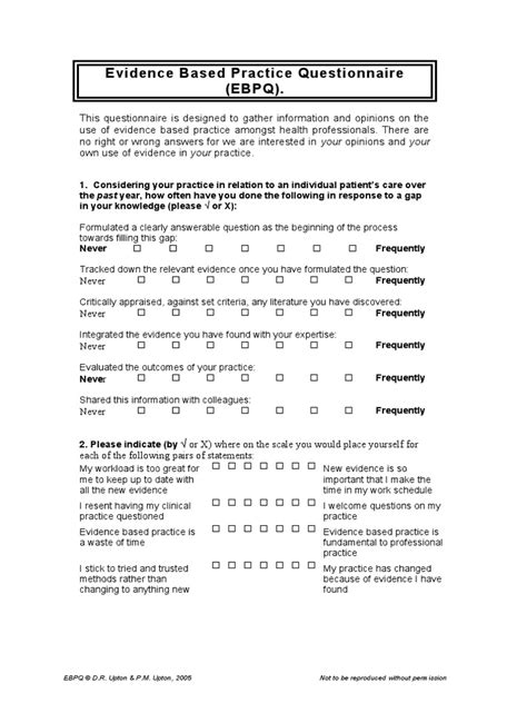 Evidence Based Practice Questionnaire Upton Upton 2006 Pdf Evidence