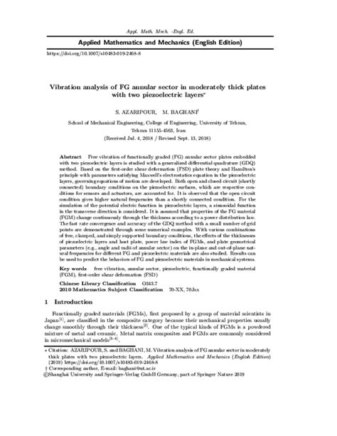 Pdf Vibration Of Fg Annular Sectors With Piezoelectrics