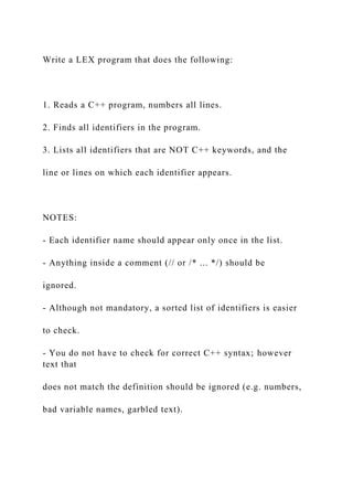 Write A LEX Program That Does The Following Reads A C Pro Docx