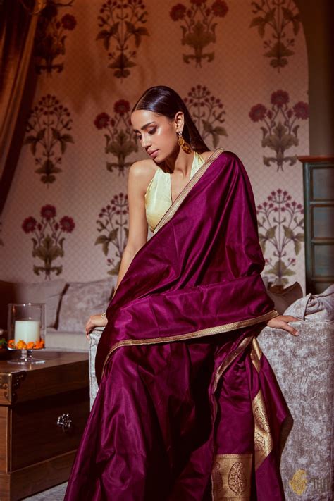 Kamakshi Deep Cherry Purple Pure Soft Satin Silk Banarasi Handloom S