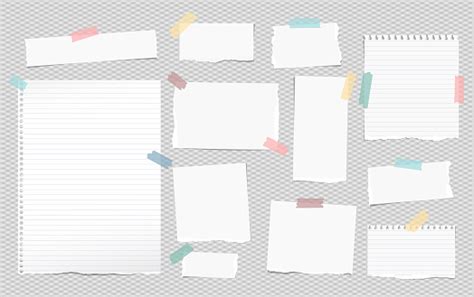 화이트 줄 노트 노트북 종이 조각 조각난된 가장자리 제곱된 회색 Backgroud에 붙어 벡터 일러스트입니다 개체 그룹에 대한 스톡 벡터 아트 및 기타 이미지 Istock