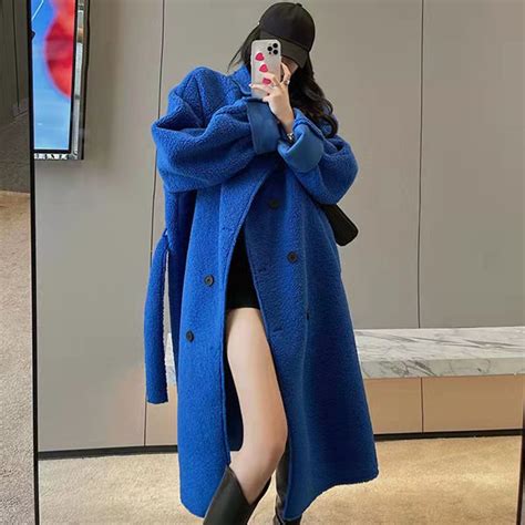 여성용 양모 모피 코트 우아한 더블 브레스트 따뜻한 시얼링 코트 한국 인조 양털 아우터 2021 겨울인조 퍼