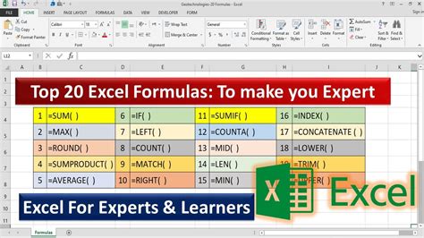 Top 20 Excel Formulas For Beginners And Experts In 2025 Youtube