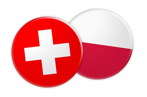 뉴스 개념 스위스 깃발에 폴란드 플래그 단추 백색 배경에 3d 그림 3차원 형태에 대한 스톡 사진 및 기타 이미지 3차원