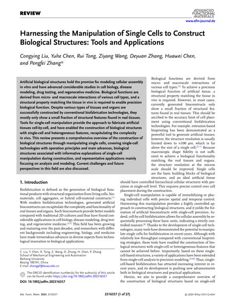 Harnessing The Manipulation Of Single Cells To Construct Biological Structures Tools And
