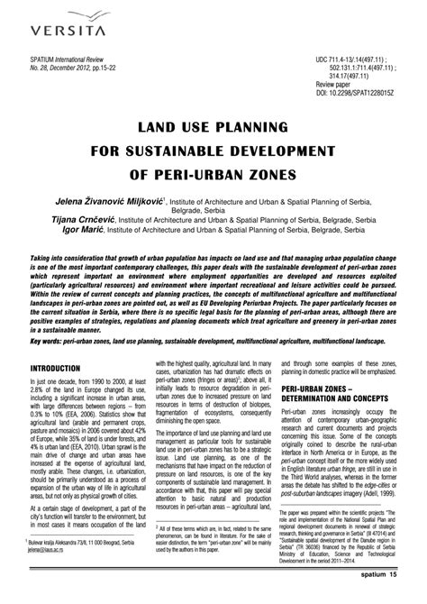 Pdf Land Use Planning For Sustainable Development Of Peri Urban Zones